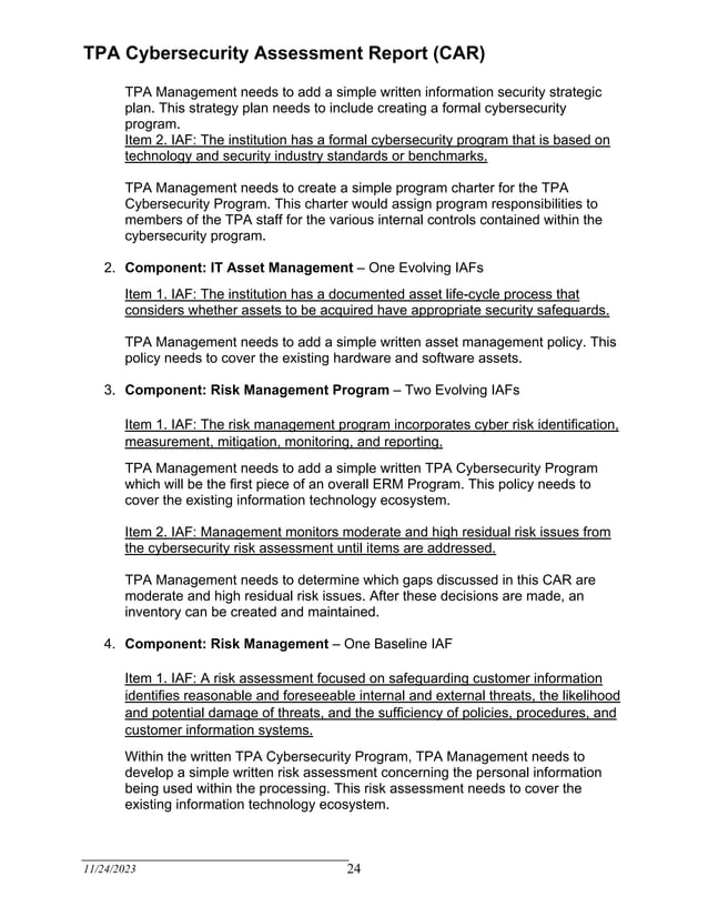 FFIEC Cybersecurity Assessment Report CAR Example .pdf | Financial ...