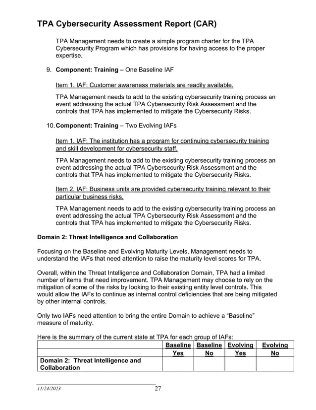 FFIEC Cybersecurity Assessment Report CAR Example .pdf | Financial ...