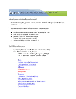 FFIEC Booklets High Level Summary (2023) | PDF