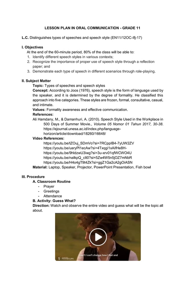 ELT 315 4AS LESSON PLAN FINAL EXAMINATION | PDF