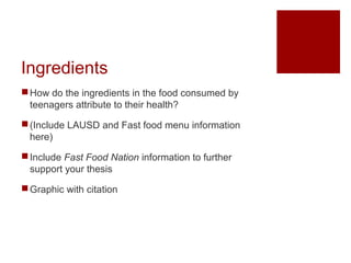Fast Food Nation Student Presentation Outline | PPT