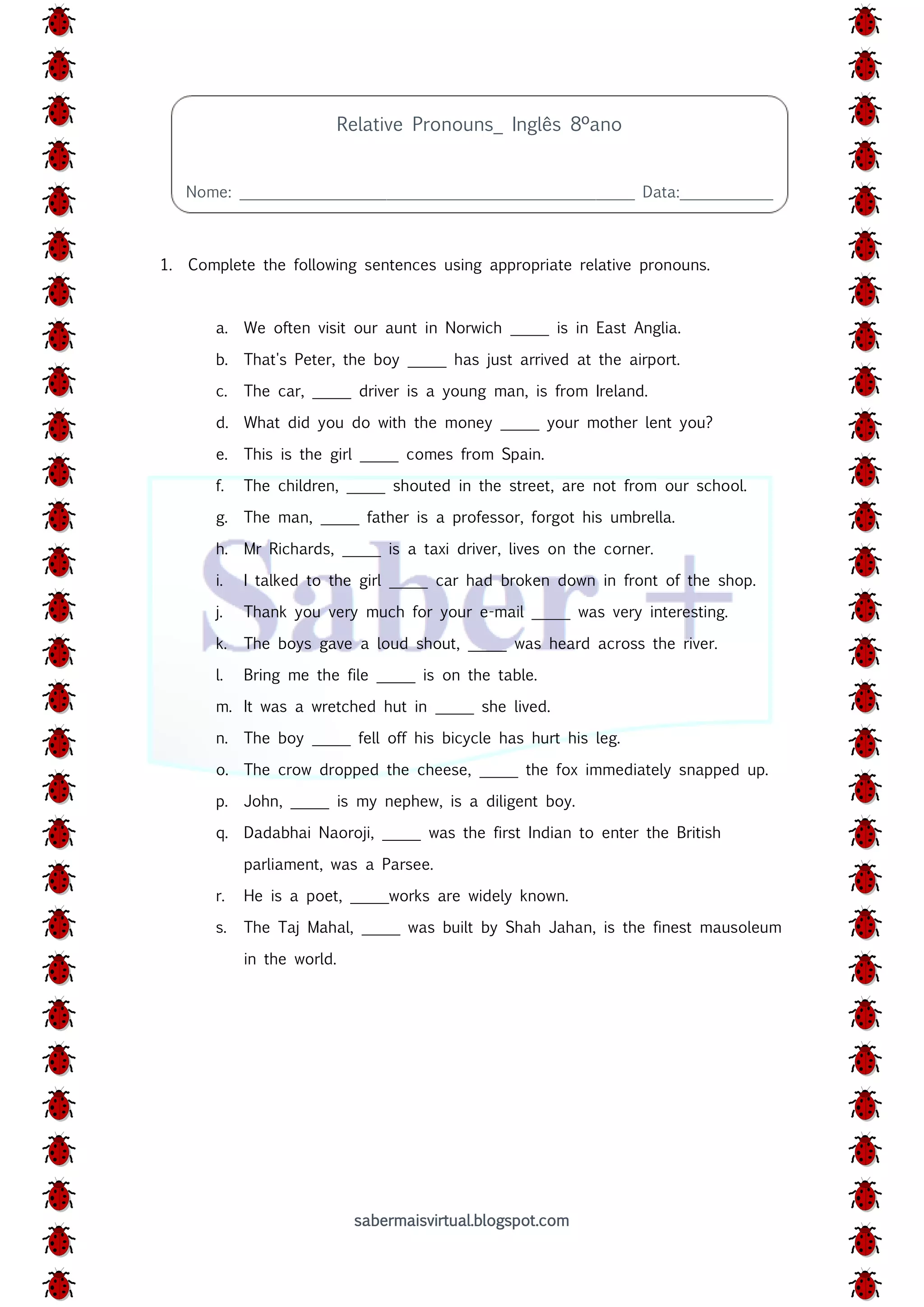 Ficha formativa_ Relative pronouns | PDF