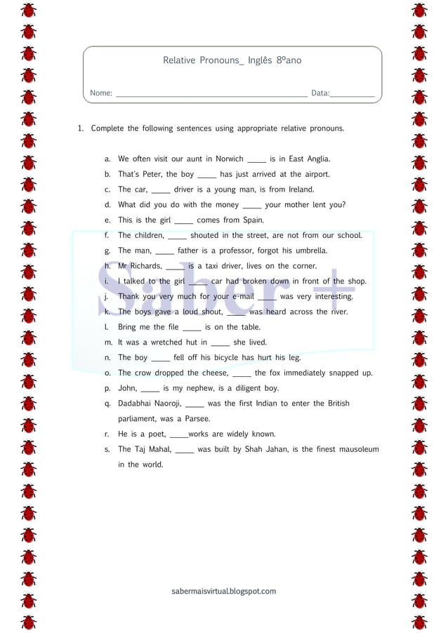 Ficha formativa_ Relative pronouns | PDF