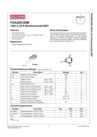 Original IGBT FGA20S120M FGA20S 20S120 20A 1200V TO-3P New | PDF