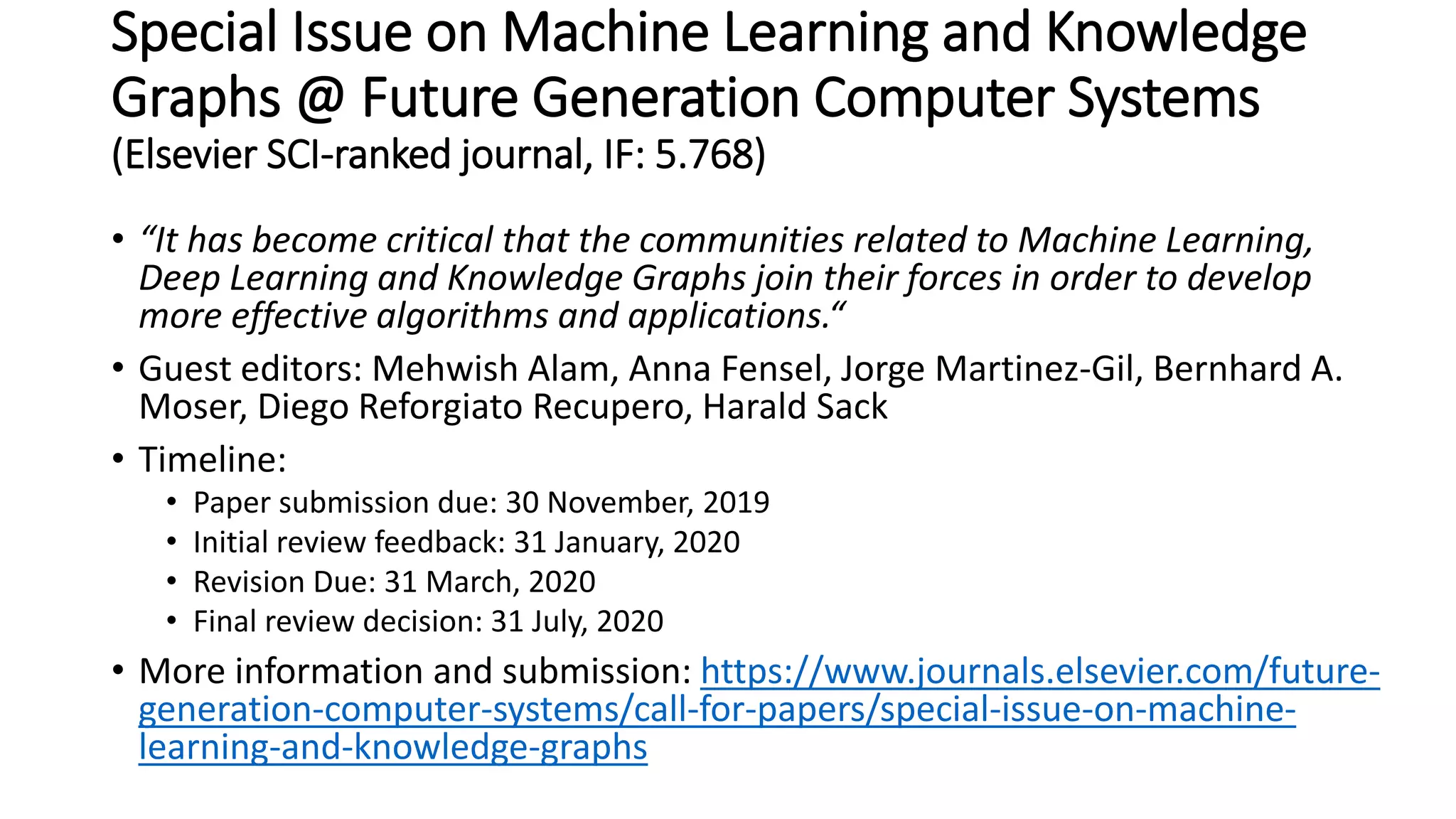 Special Issue on Machine Learning and Knowledge Graphs | PPT