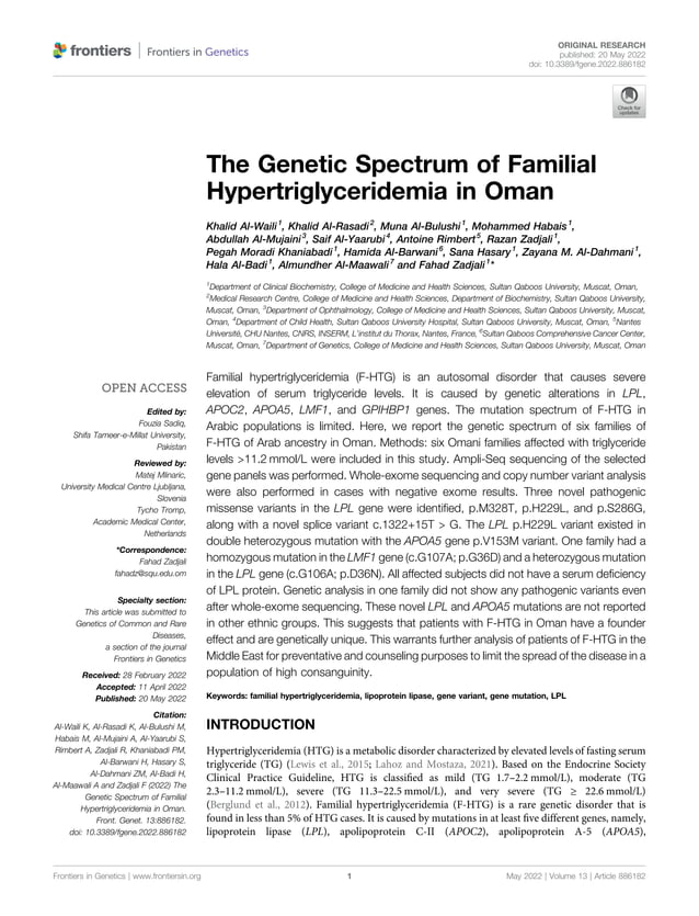 The Genetic Spectrum of Familial Hypertriglyceridemia in Oman | PDF