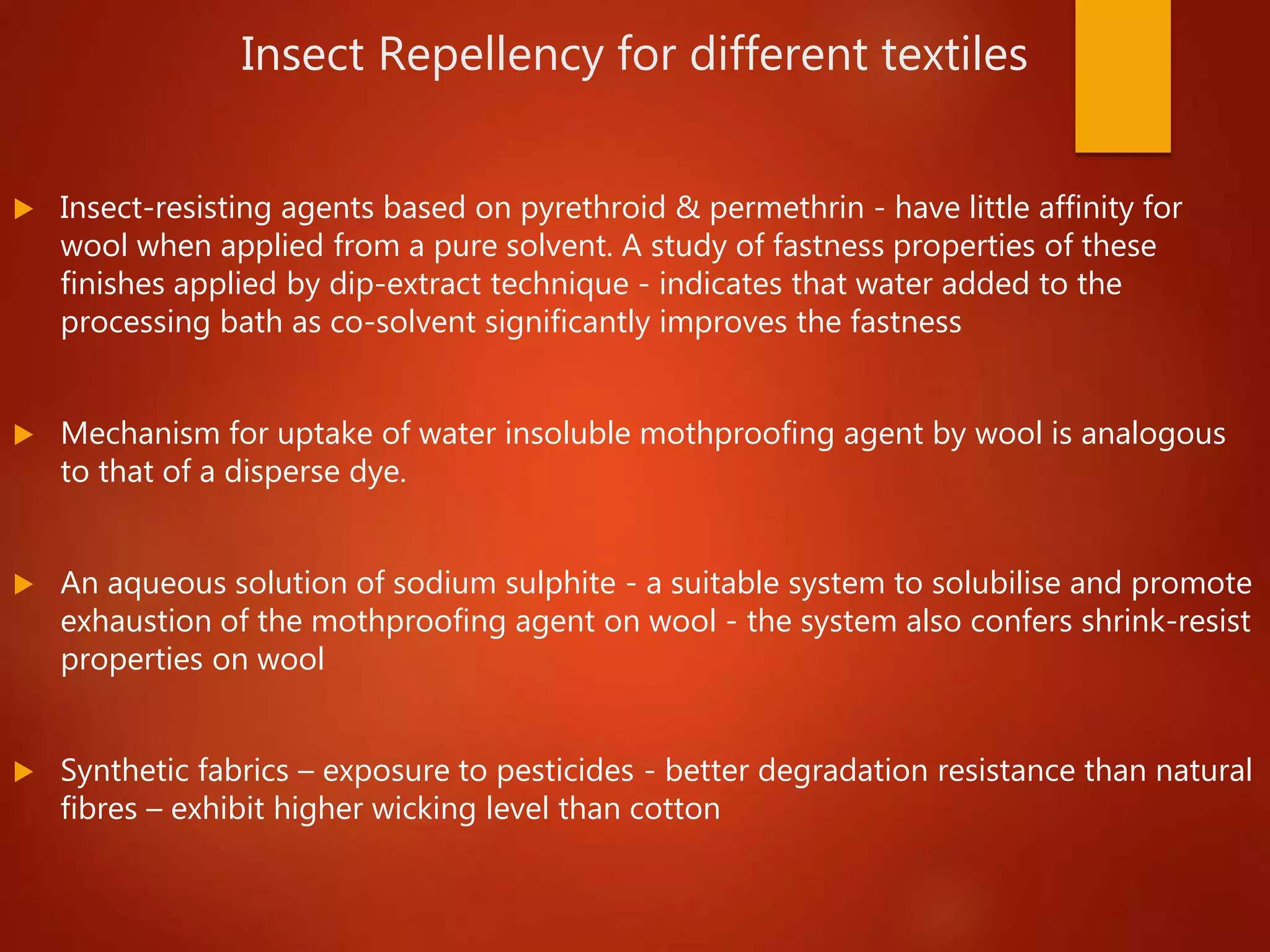 Insect repellent finishes in textiles | PPTX