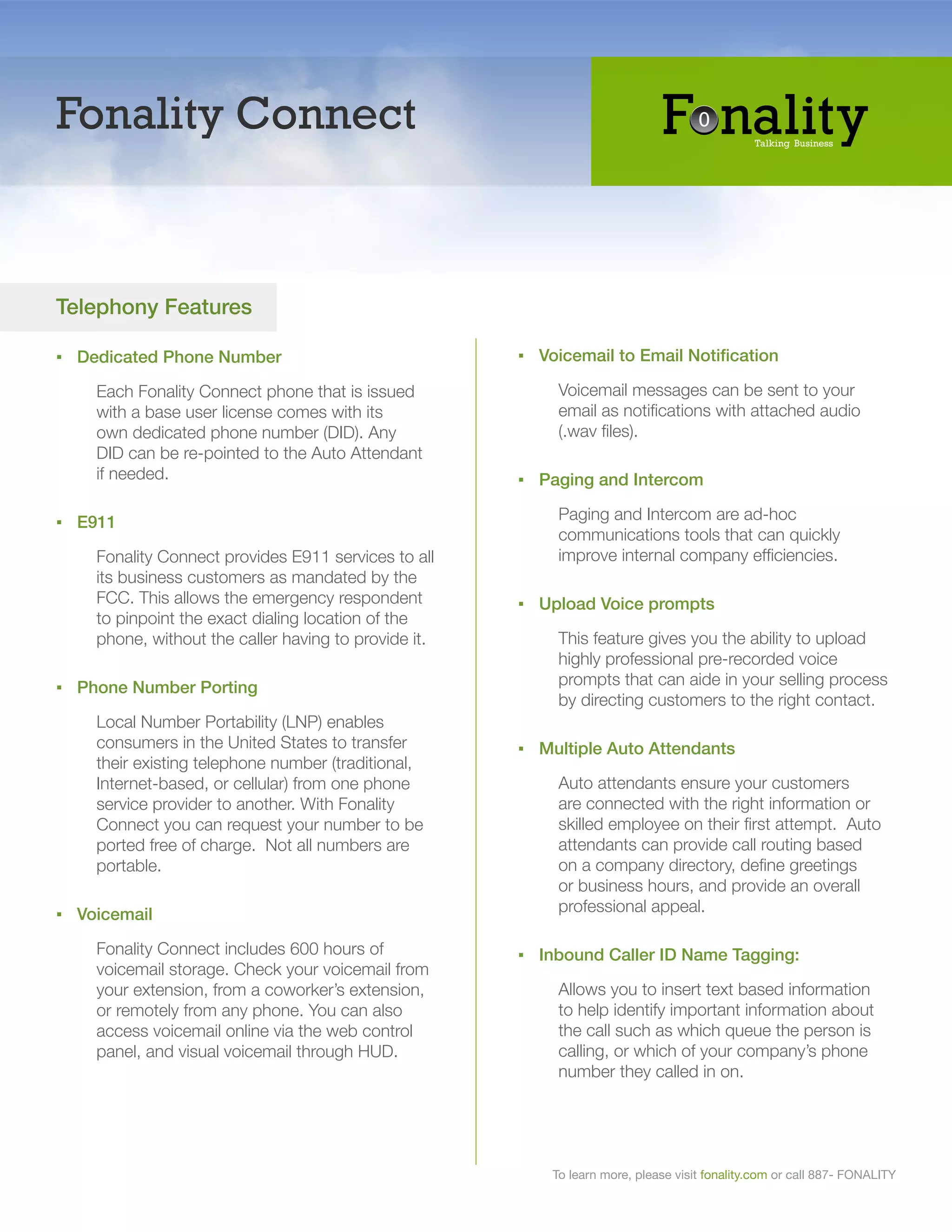 Fg fonality connect and connect+ features mar 11 | PDF