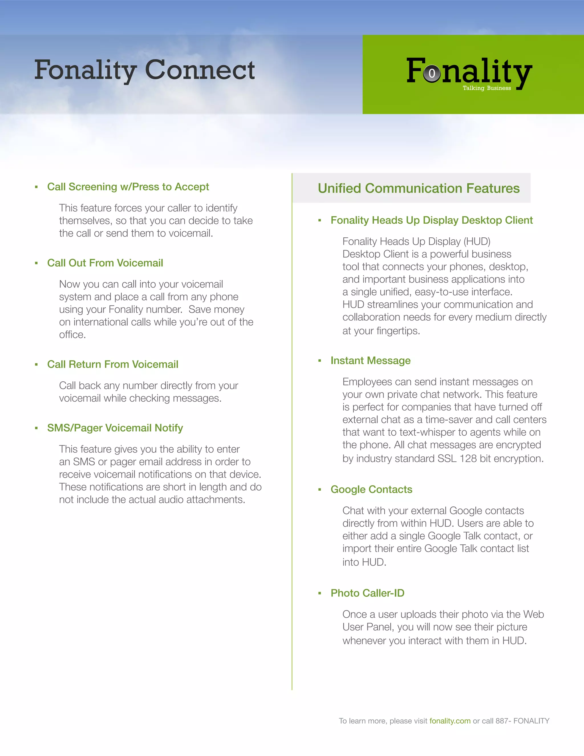 Fg fonality connect and connect+ features mar 11 | PDF