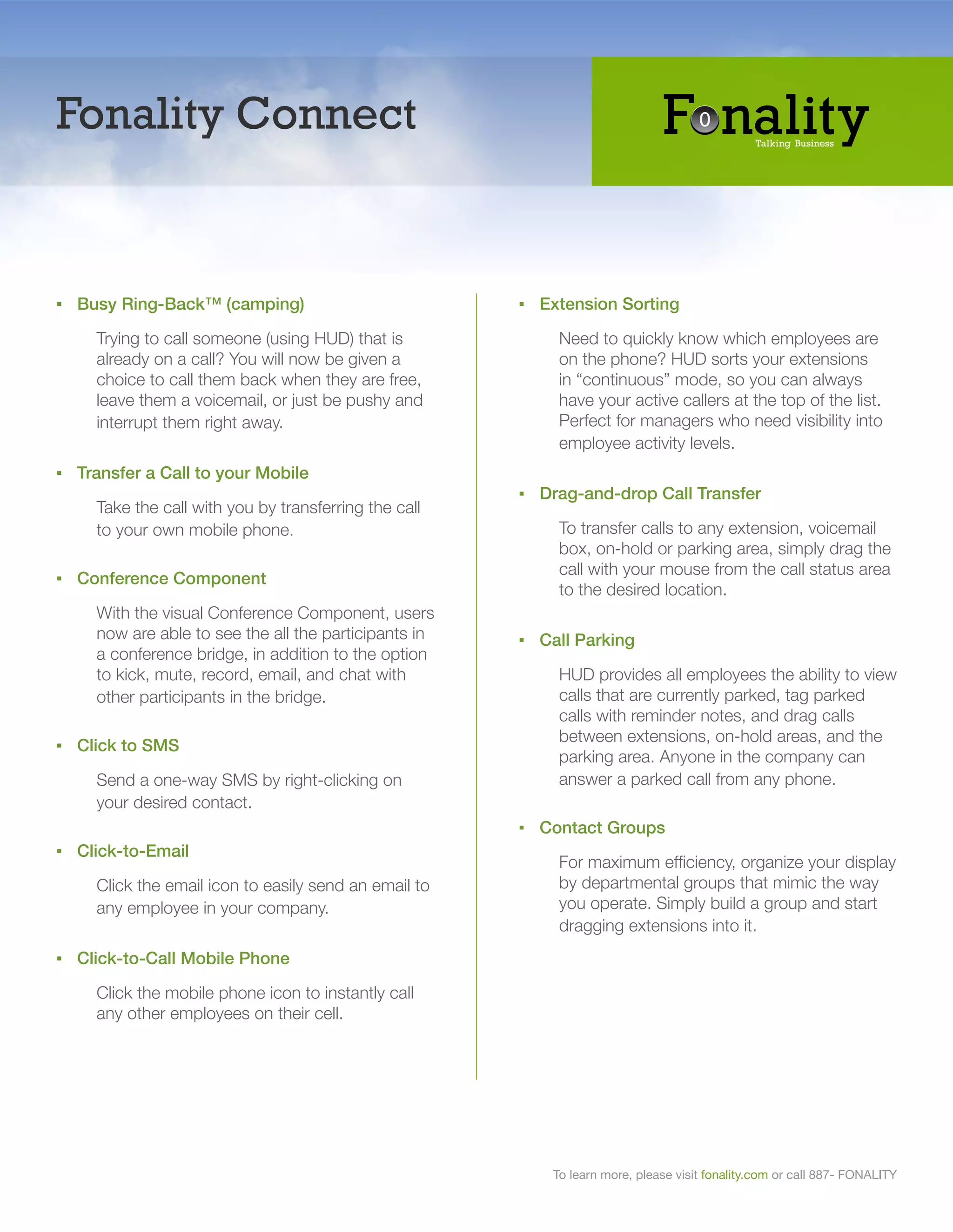 Fg fonality connect and connect+ features mar 11 | PDF