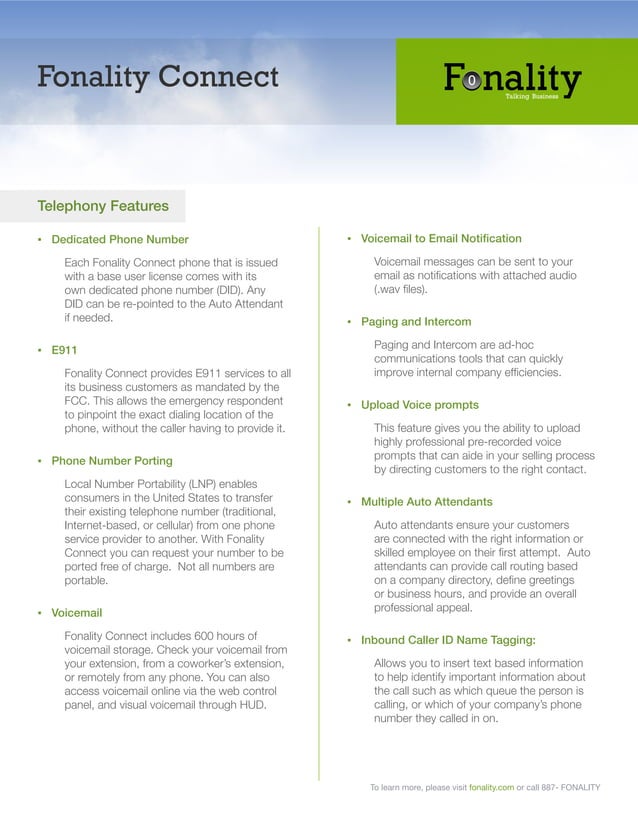 Fg fonality connect and connect+ features mar 11 | PDF