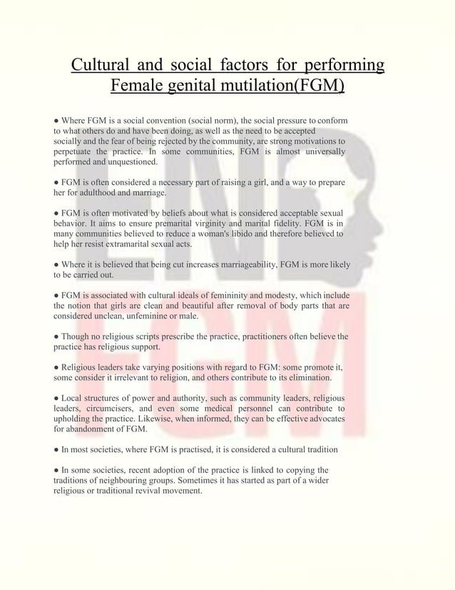 Female genital mutilation (FGM) | PDF | Reproductive Health | Diseases ...