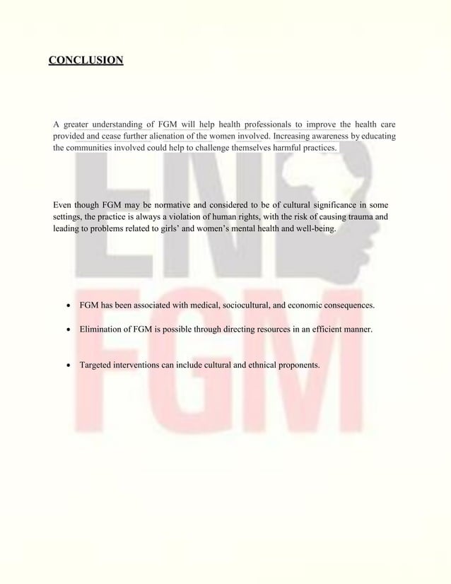 Female genital mutilation (FGM) | PDF | Reproductive Health | Diseases ...