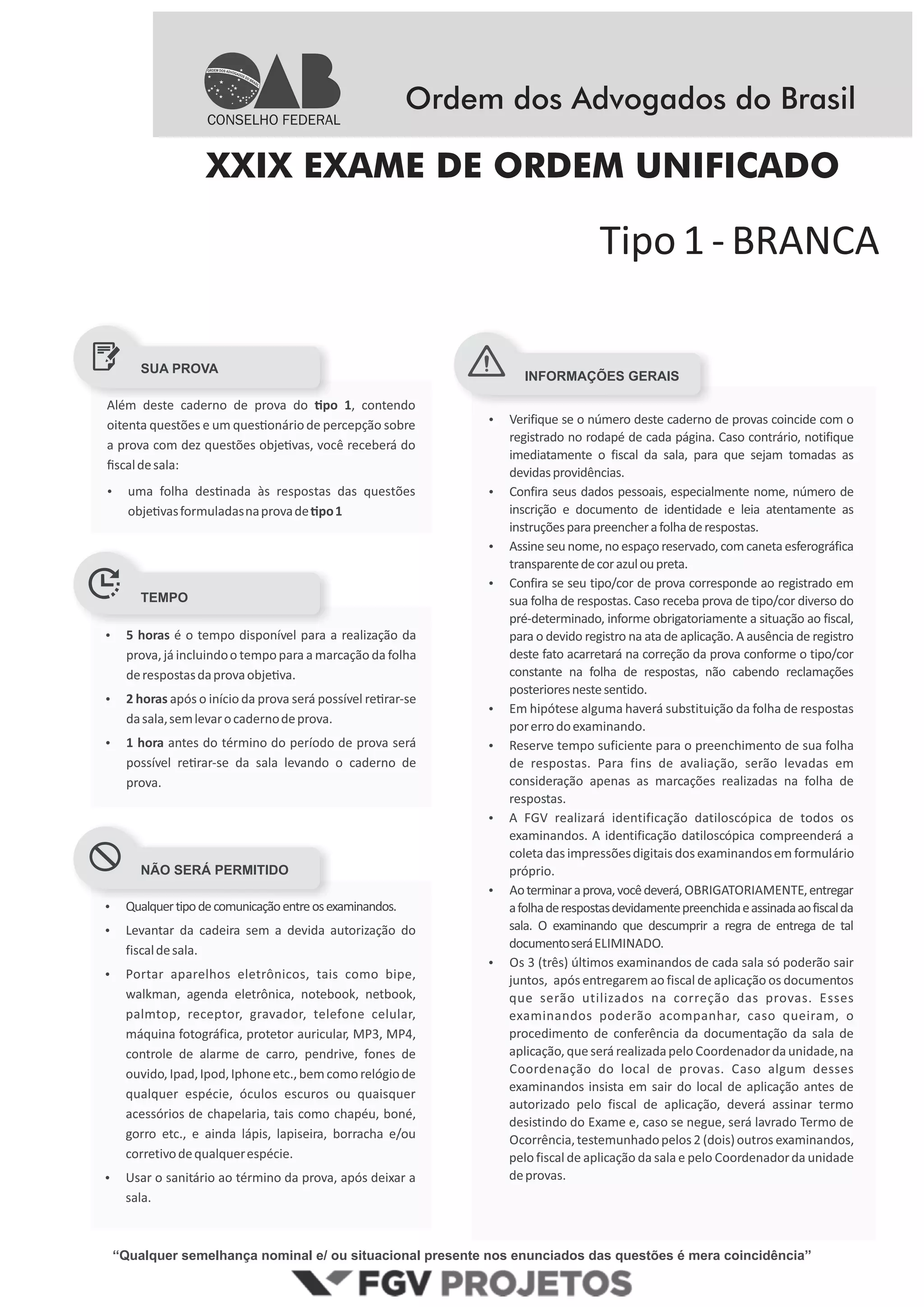 Fgv 2019-oab-exame-de-ordem-unificado-xxix-primeira-fase-prova | PDF