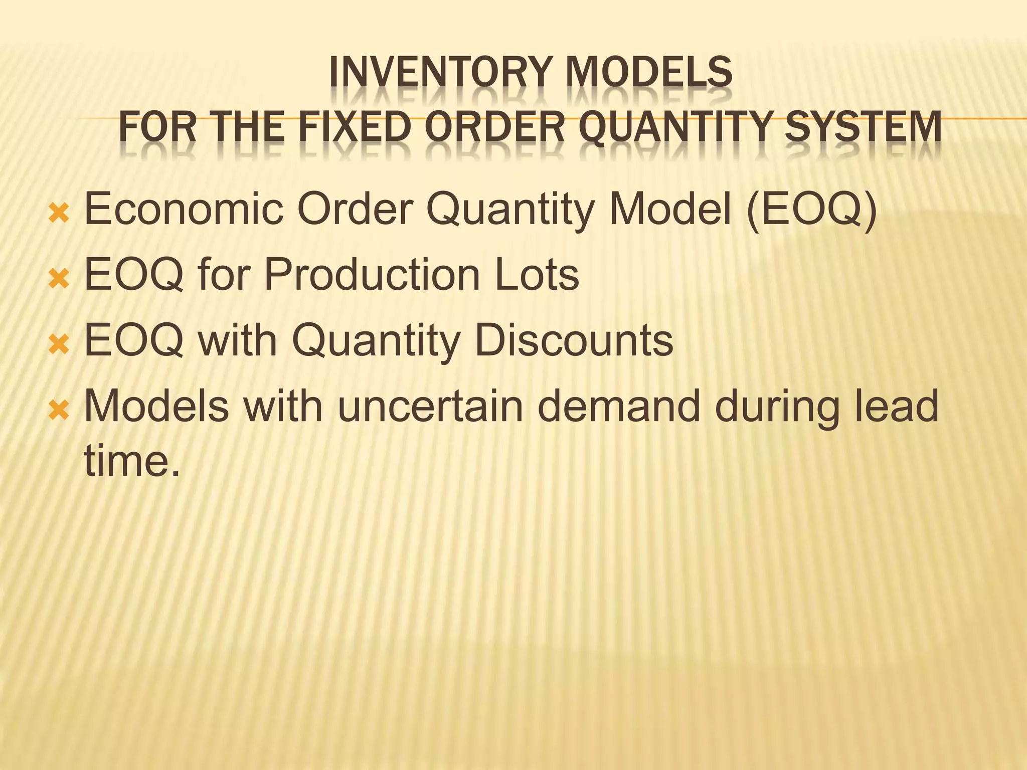 Independent demand inventory systems.final report | PPTX