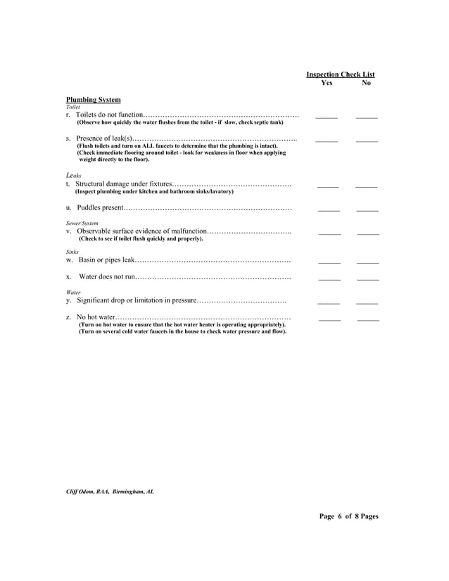 FHA INSPECTION CHECK LIST (Prepared for use with FHA/HUD Handbook 4150. ...