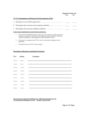 FHA INSPECTION CHECK LIST (Prepared for use with FHA/HUD Handbook 4150. ...