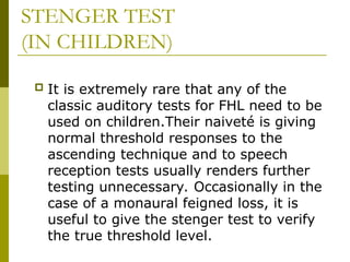 Functional hearing loss in children ppt. | PPT