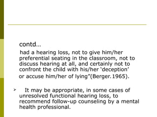 Functional hearing loss in children ppt. | PPT