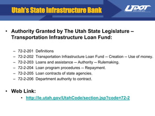 Utah's State Infrastructur Bank (Experience & Perspectives) | PDF