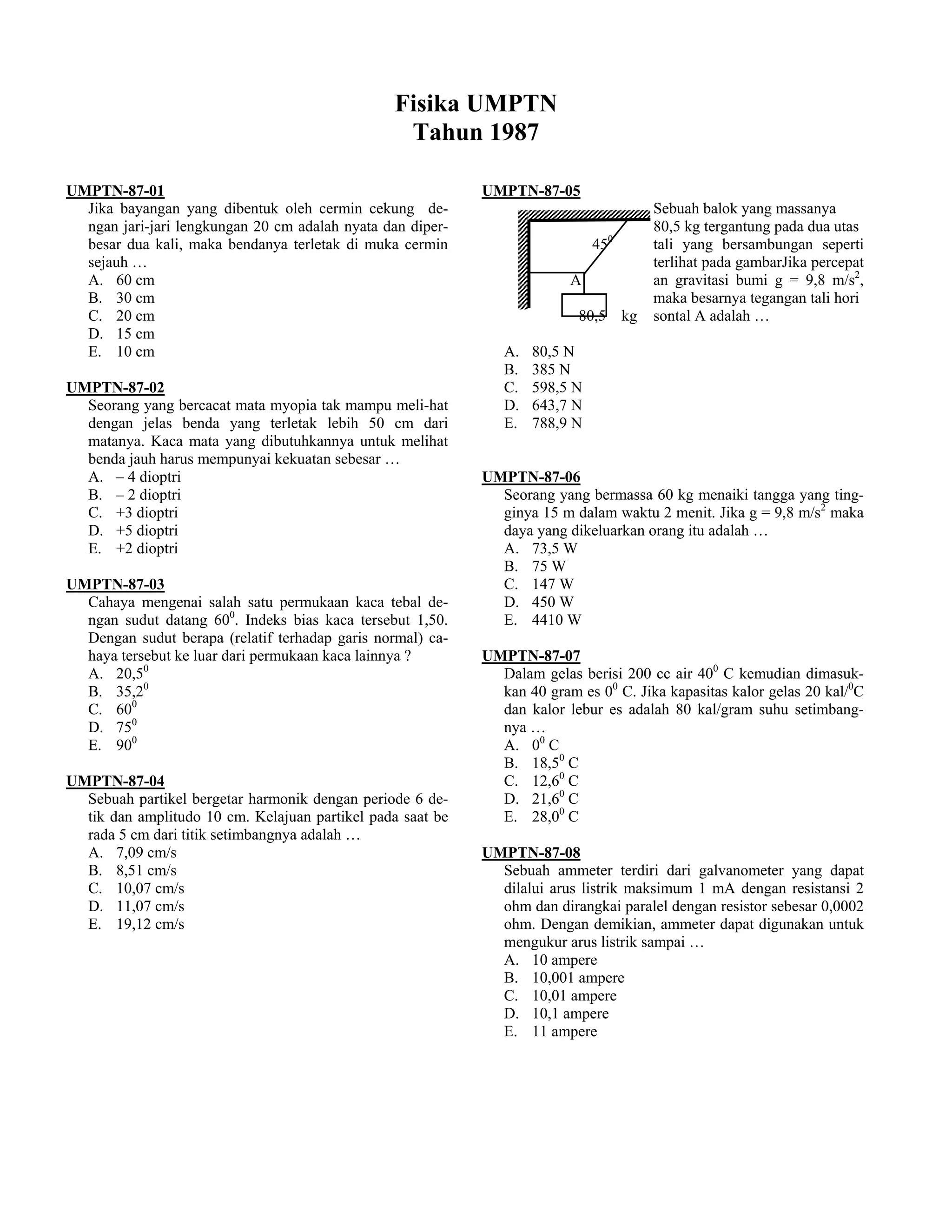 SOAL FISIKA : Fi 1987 | PDF