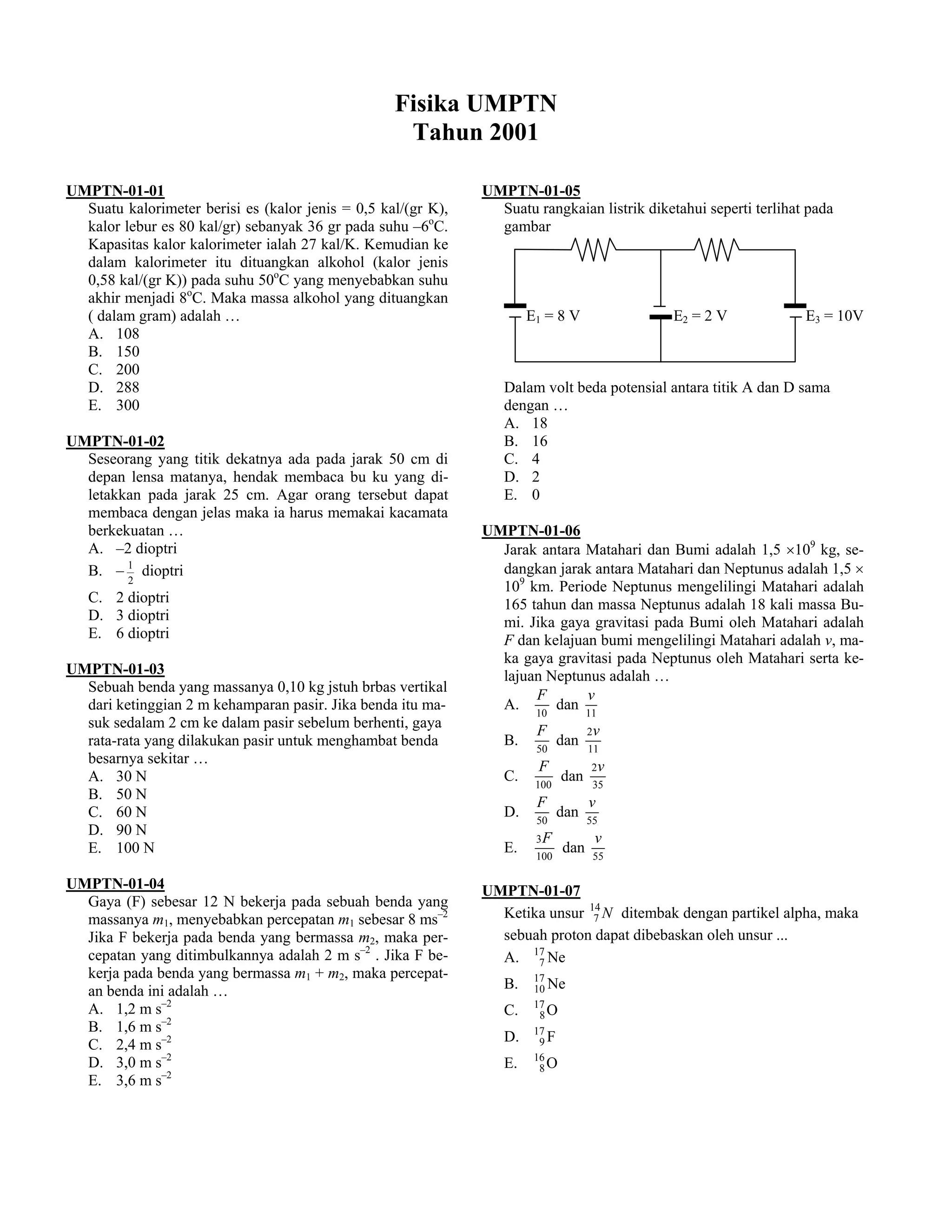 SOAL FISIKA : Fi 2001 | PDF