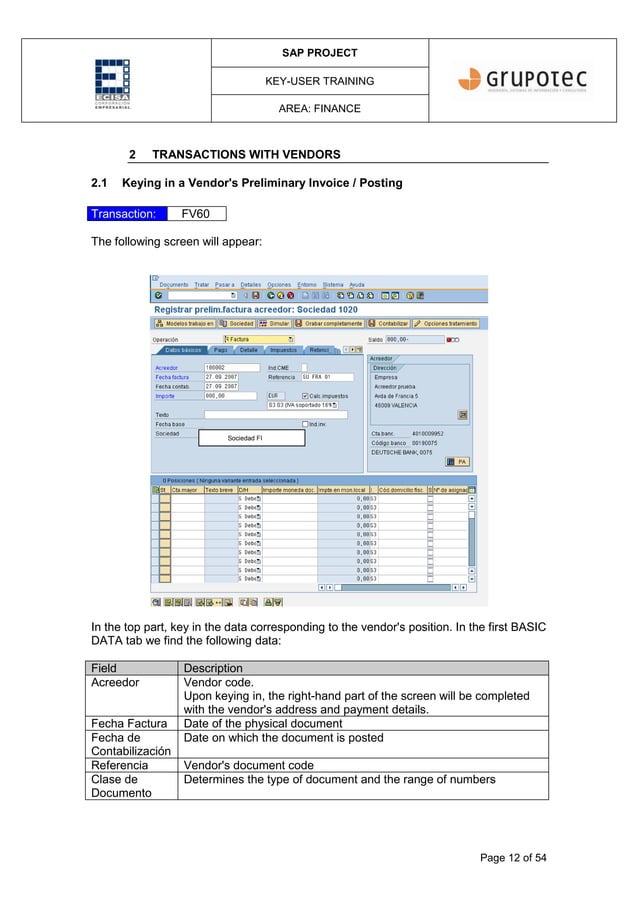 SAP - Vendor Entries | PDF