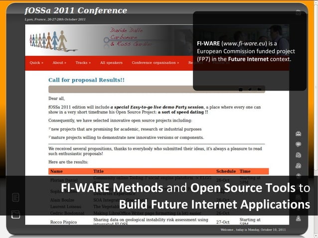 fOSSa 2011: FI-WARE Methods and Open Source Tools to Build Future ...