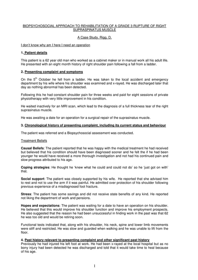 FIA Case Study- david rigg | PDF | Physical Therapy | Wellness