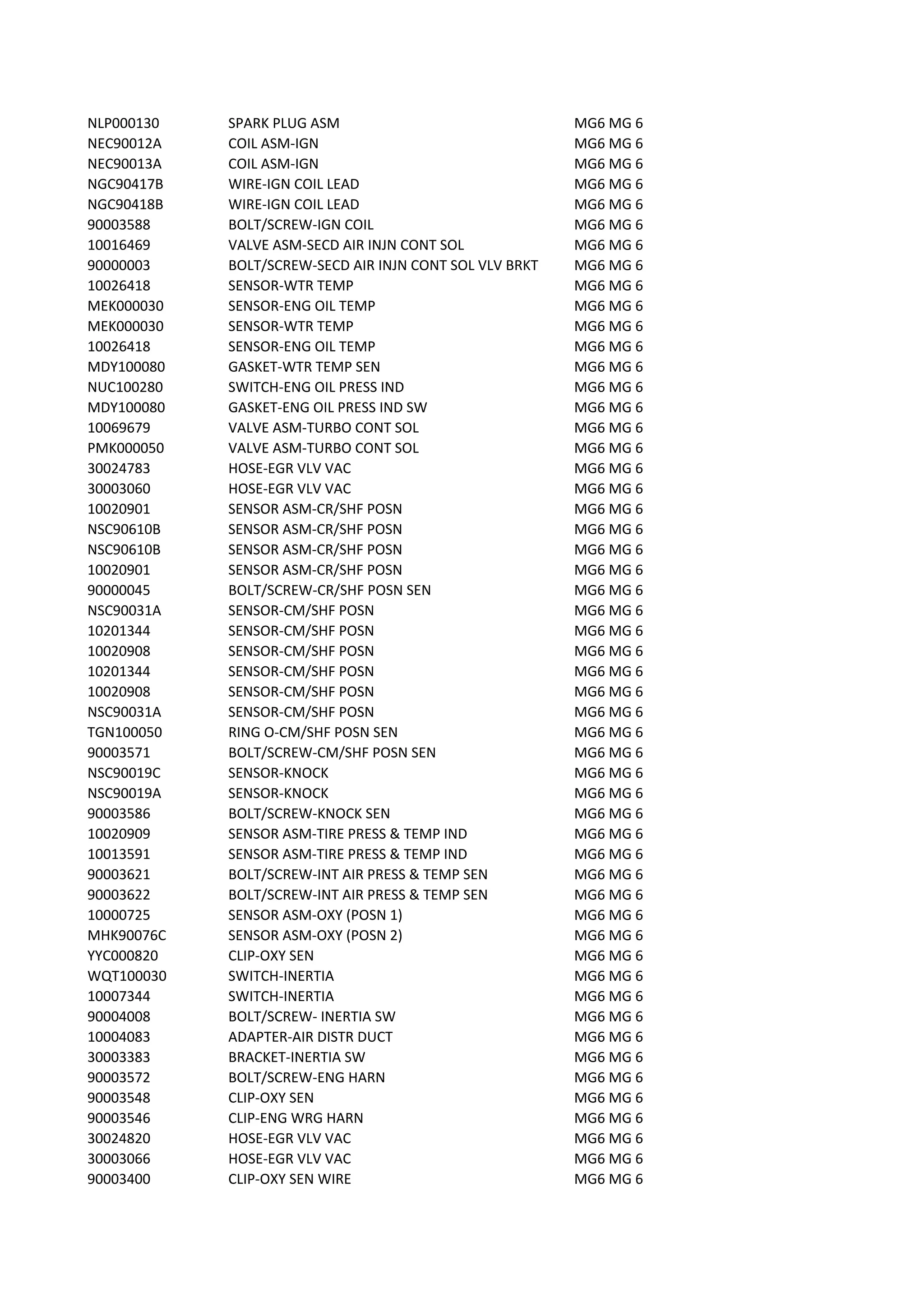 Fiacom SAIC MG6 MG 6 parts | PDF