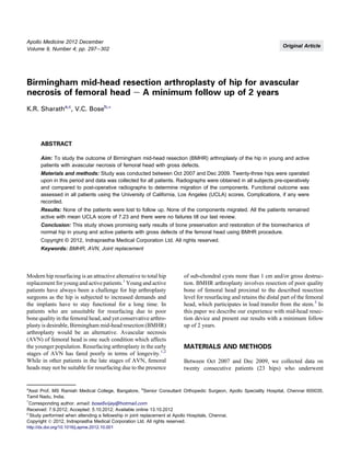 Birmingham mid-head resection arthroplasty of hip for avascular ...