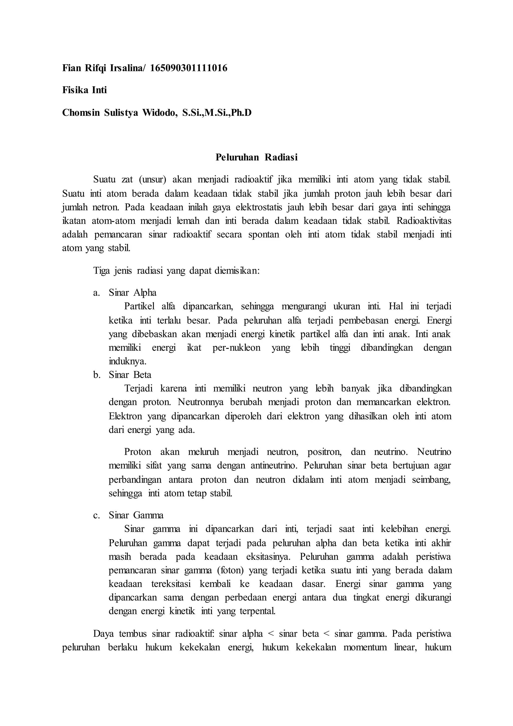 Peluruhan Radiasi | DOCX