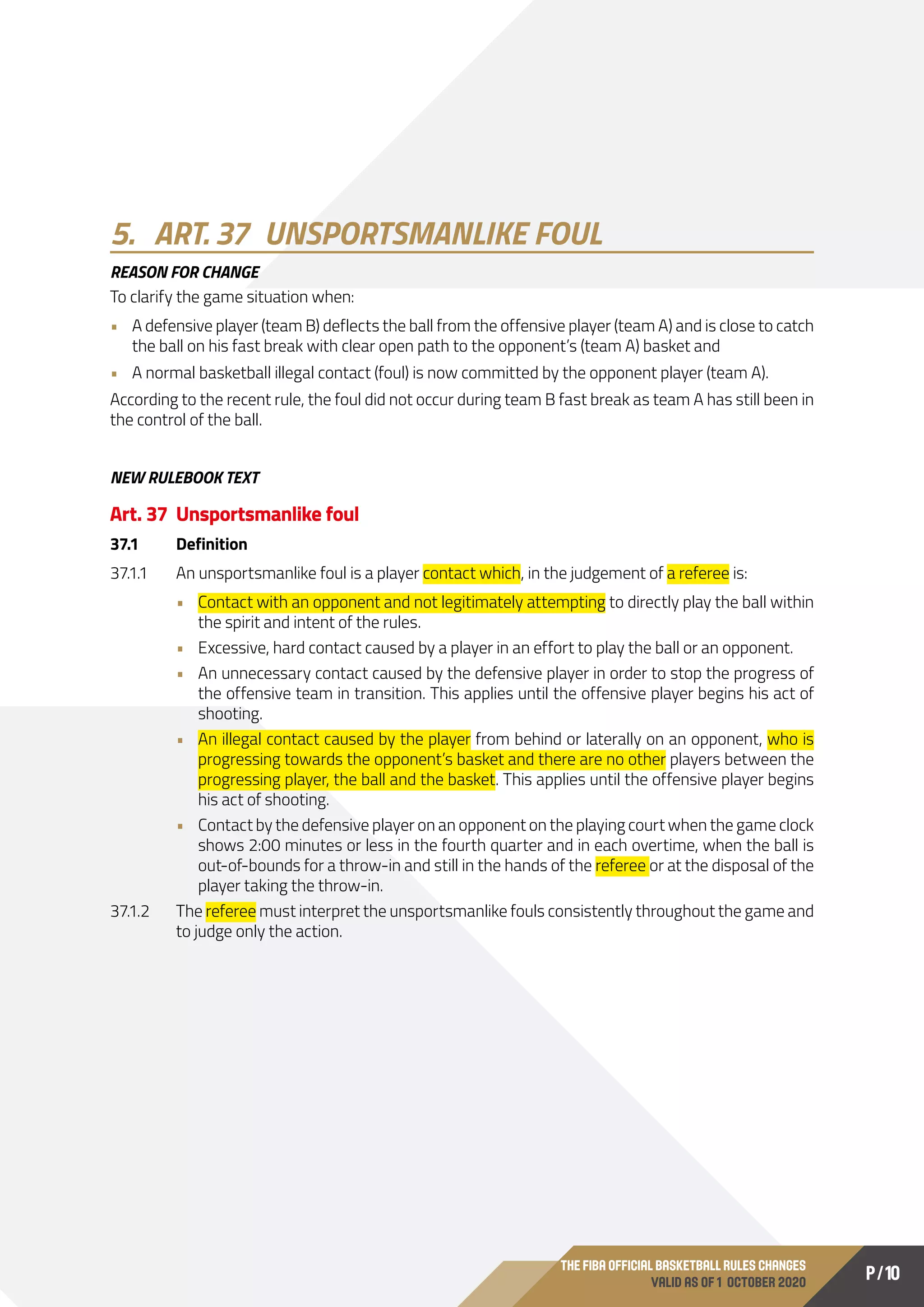 FIBA Summary of Rules Changes (valid-as-of-1-10_2020_june2020_en) | PDF