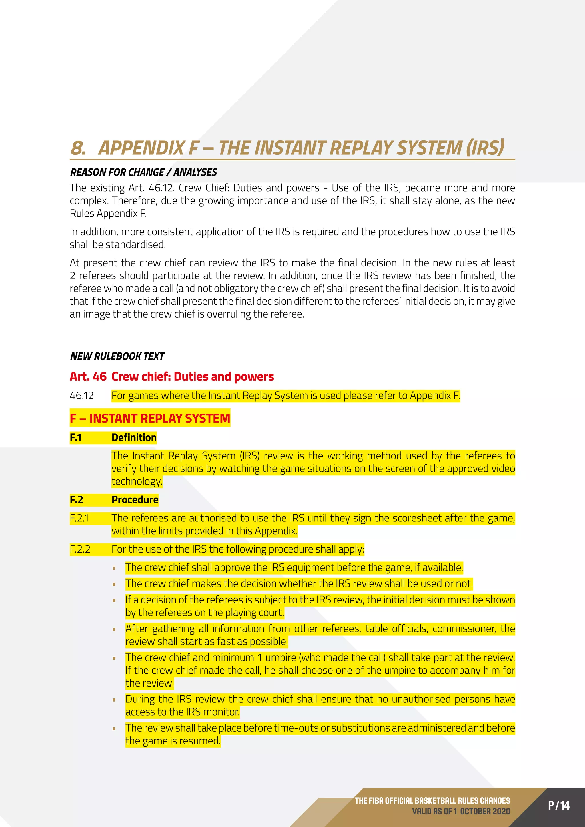 FIBA Summary of Rules Changes (valid-as-of-1-10_2020_june2020_en) | PDF