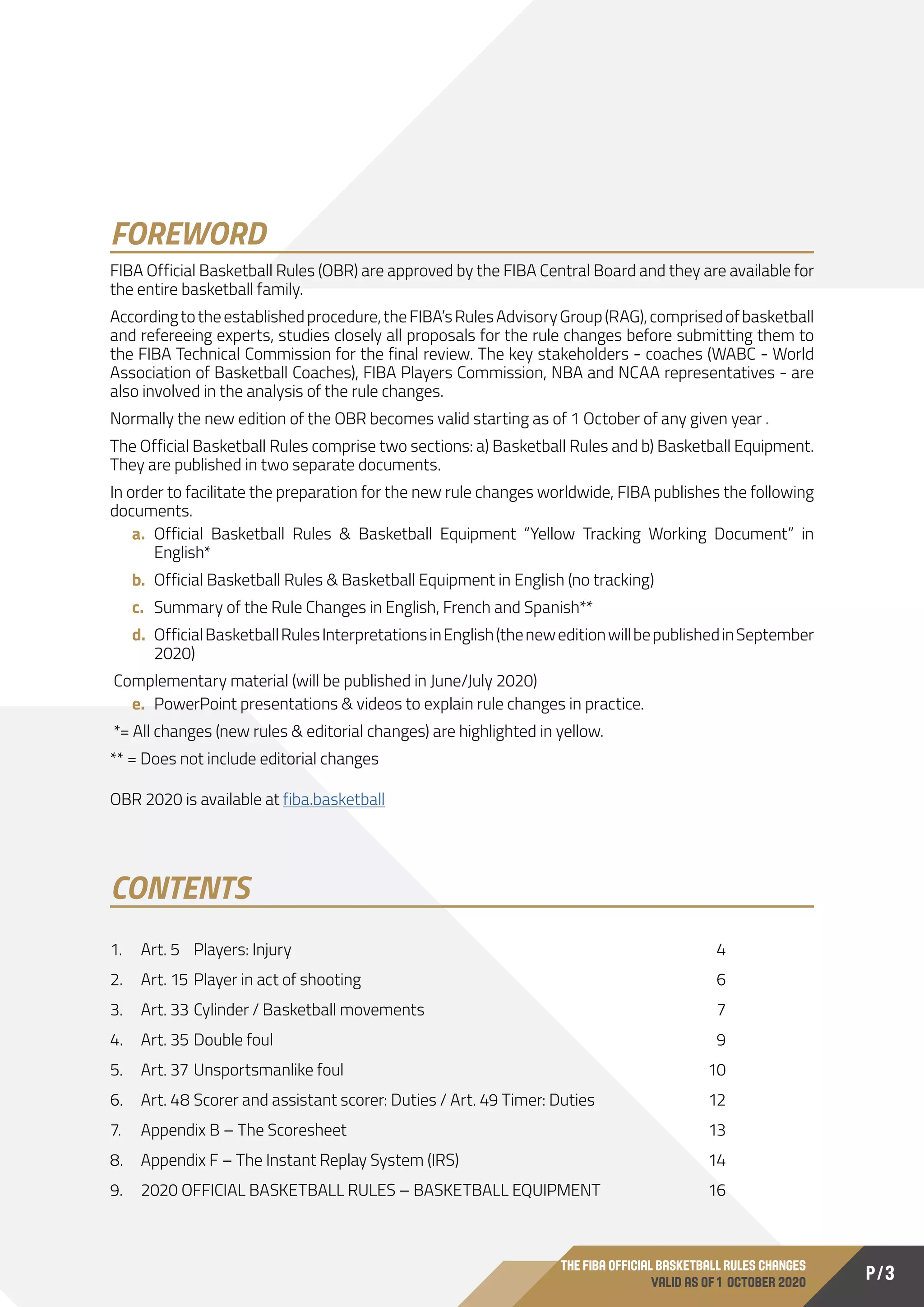 FIBA Summary of Rules Changes (valid-as-of-1-10_2020_june2020_en) | PDF