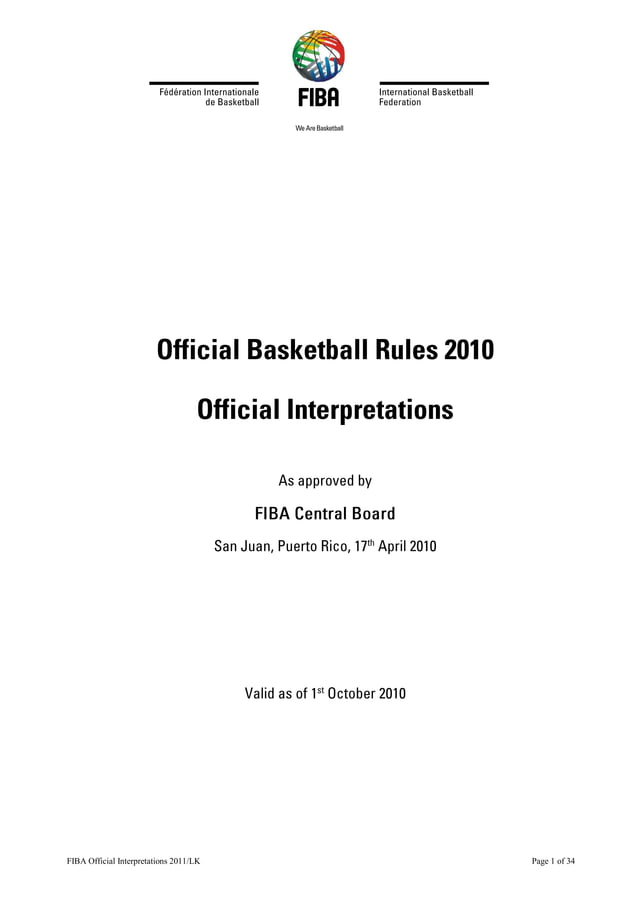 FIBA Official Interpretations 2010 | PDF