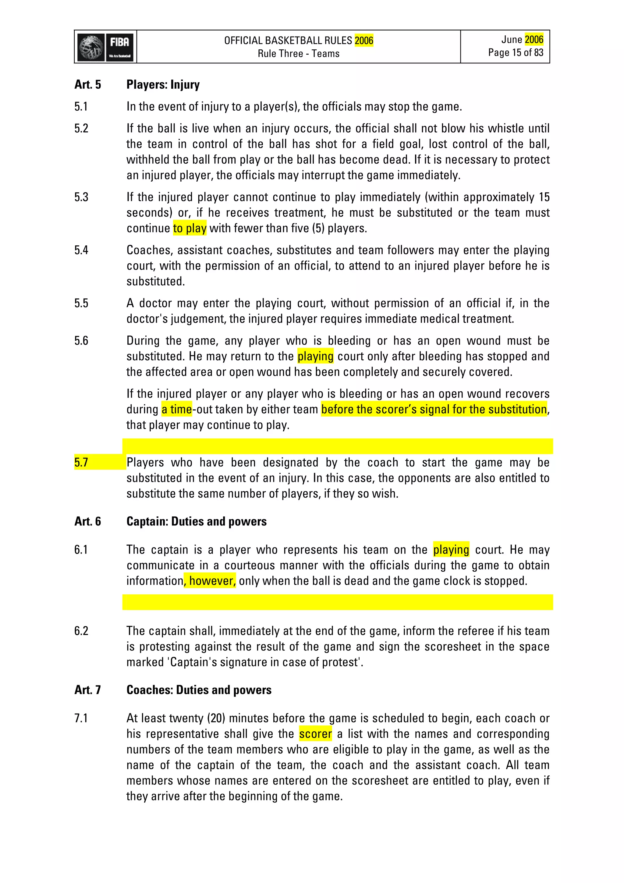 FIBA Official Basketball Rules 2006 | PDF
