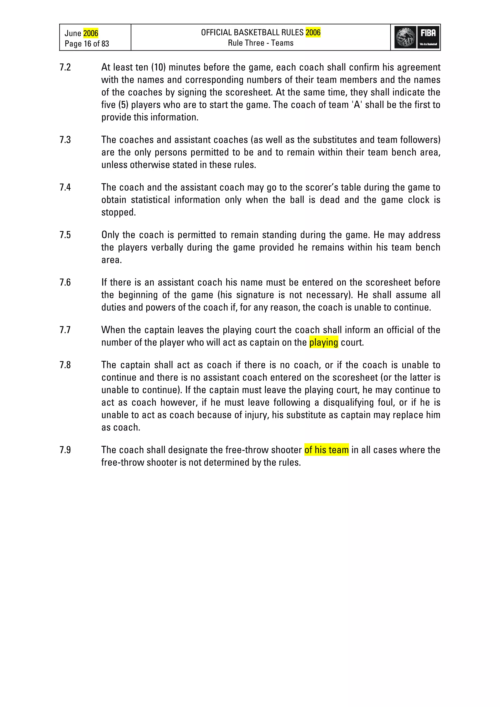FIBA Official Basketball Rules 2006 | PDF