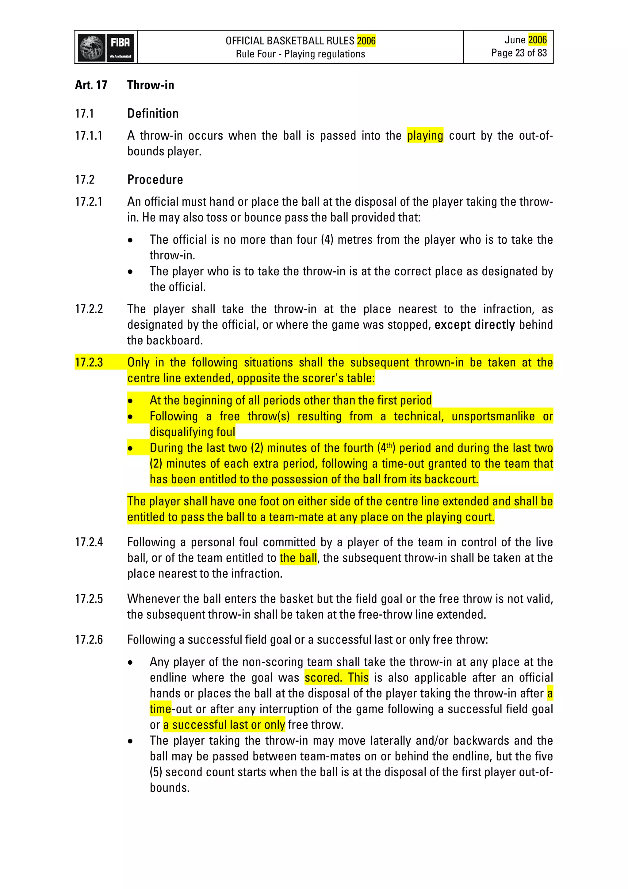 FIBA Official Basketball Rules 2006 | PDF