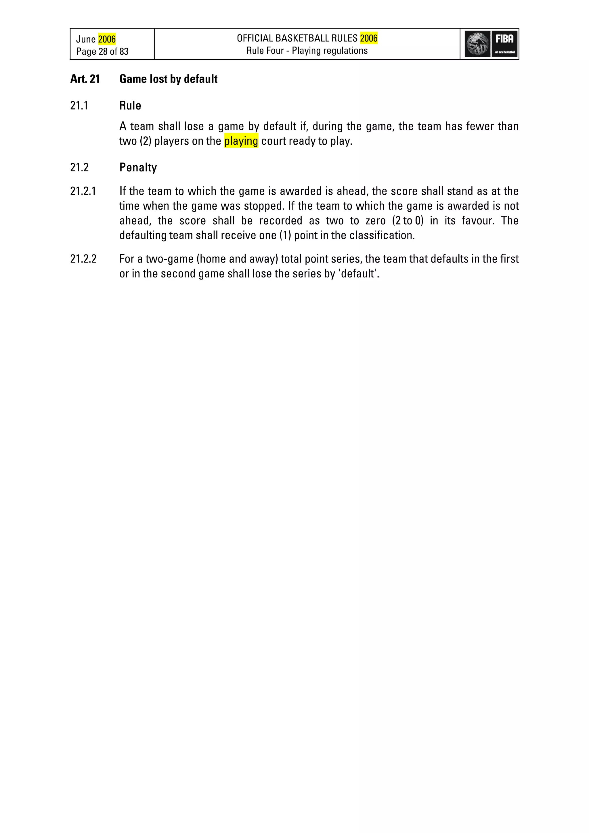 FIBA Official Basketball Rules 2006 | PDF