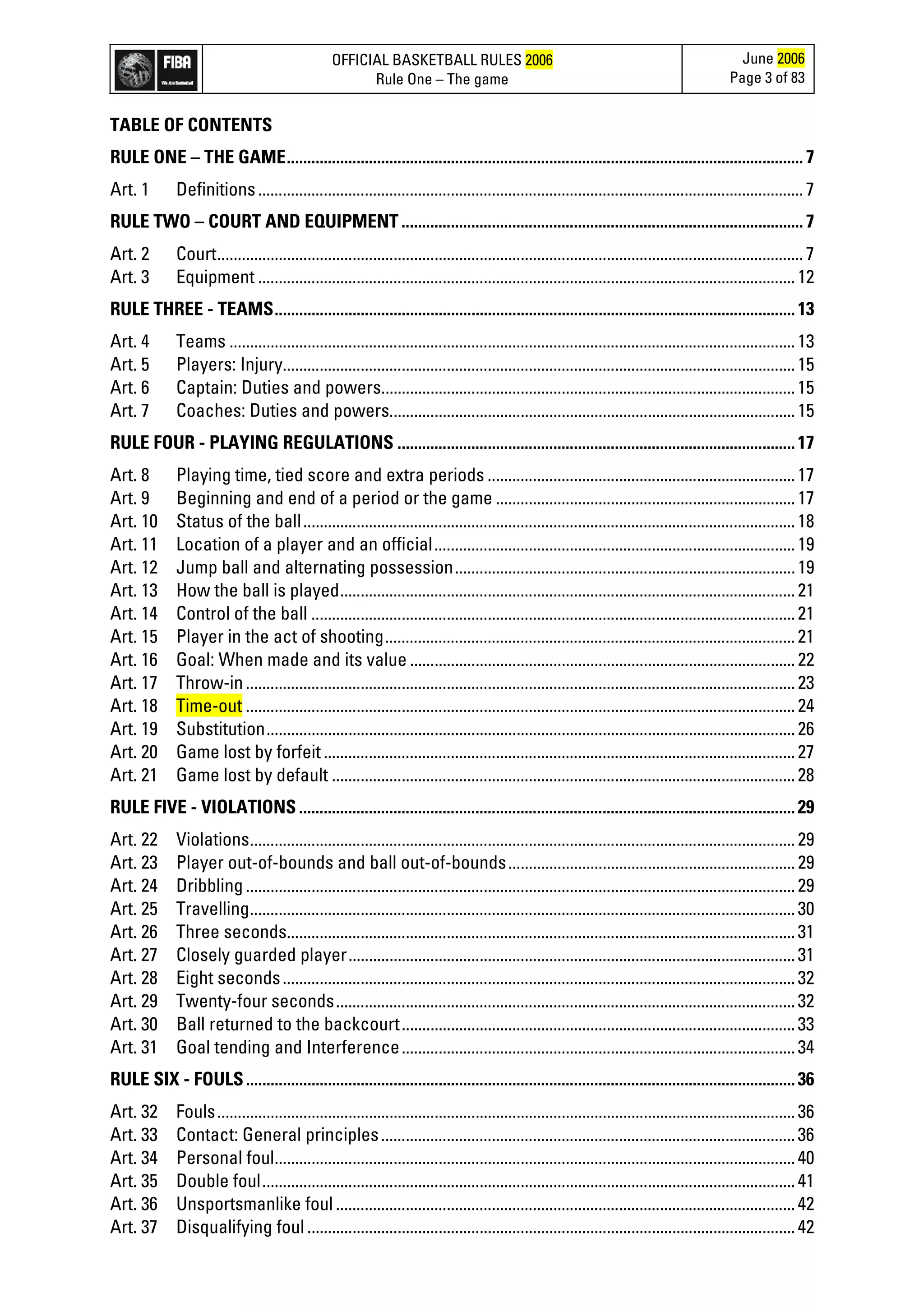 FIBA Official Basketball Rules 2006 | PDF