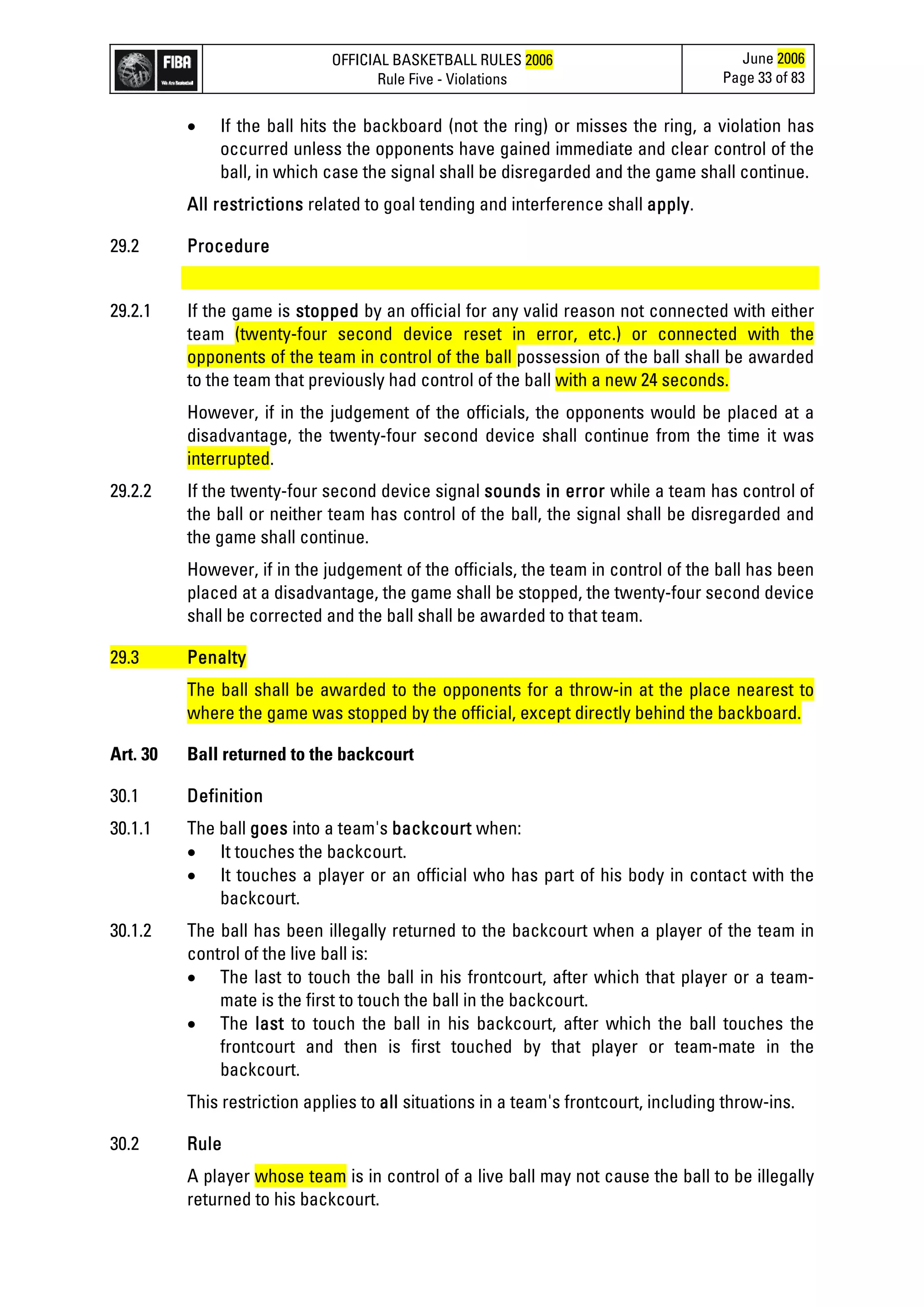 FIBA Official Basketball Rules 2006 | PDF