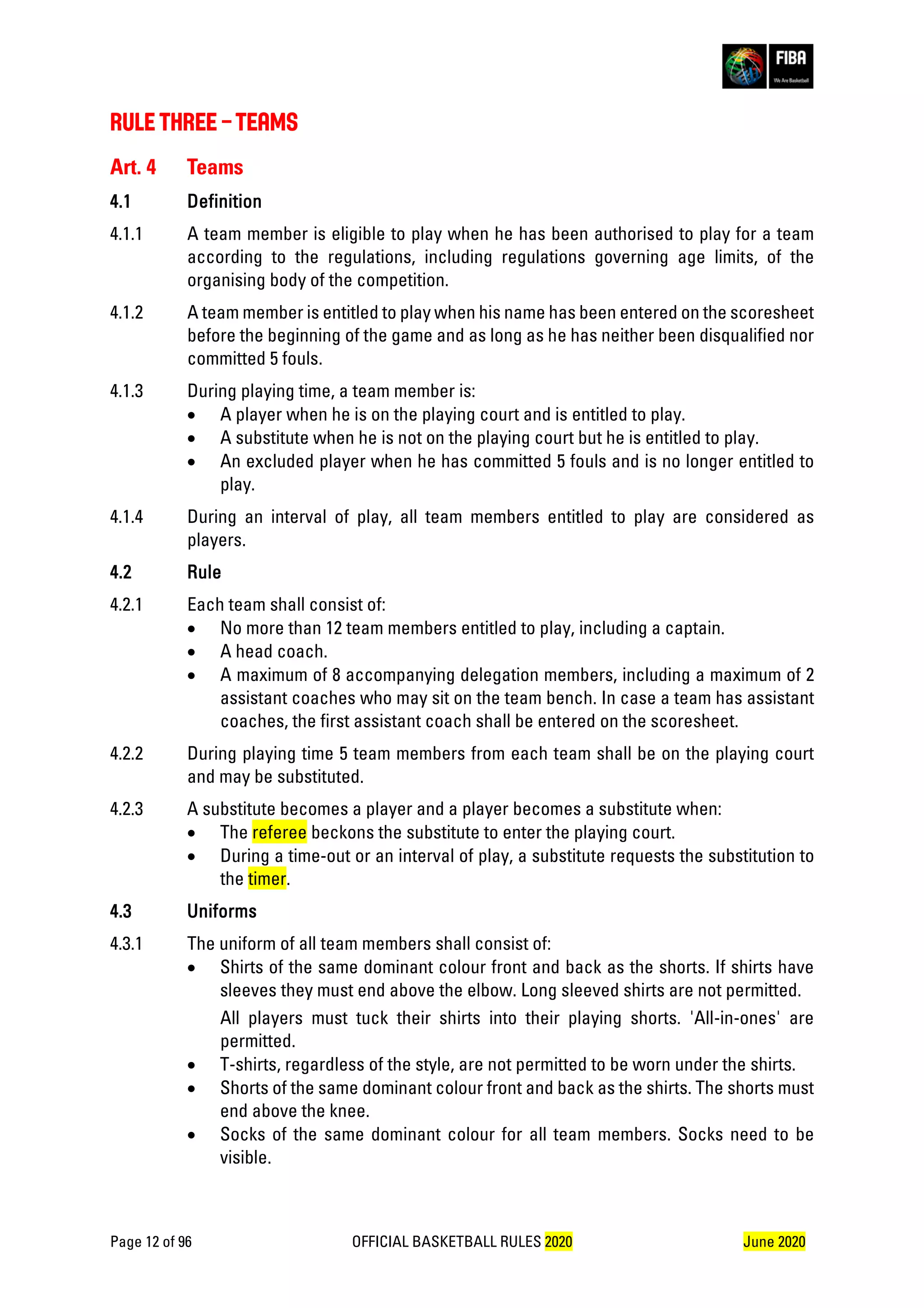 FIBA Official Basketball Rules 2020 (yellowtracking_v1.0) | PDF
