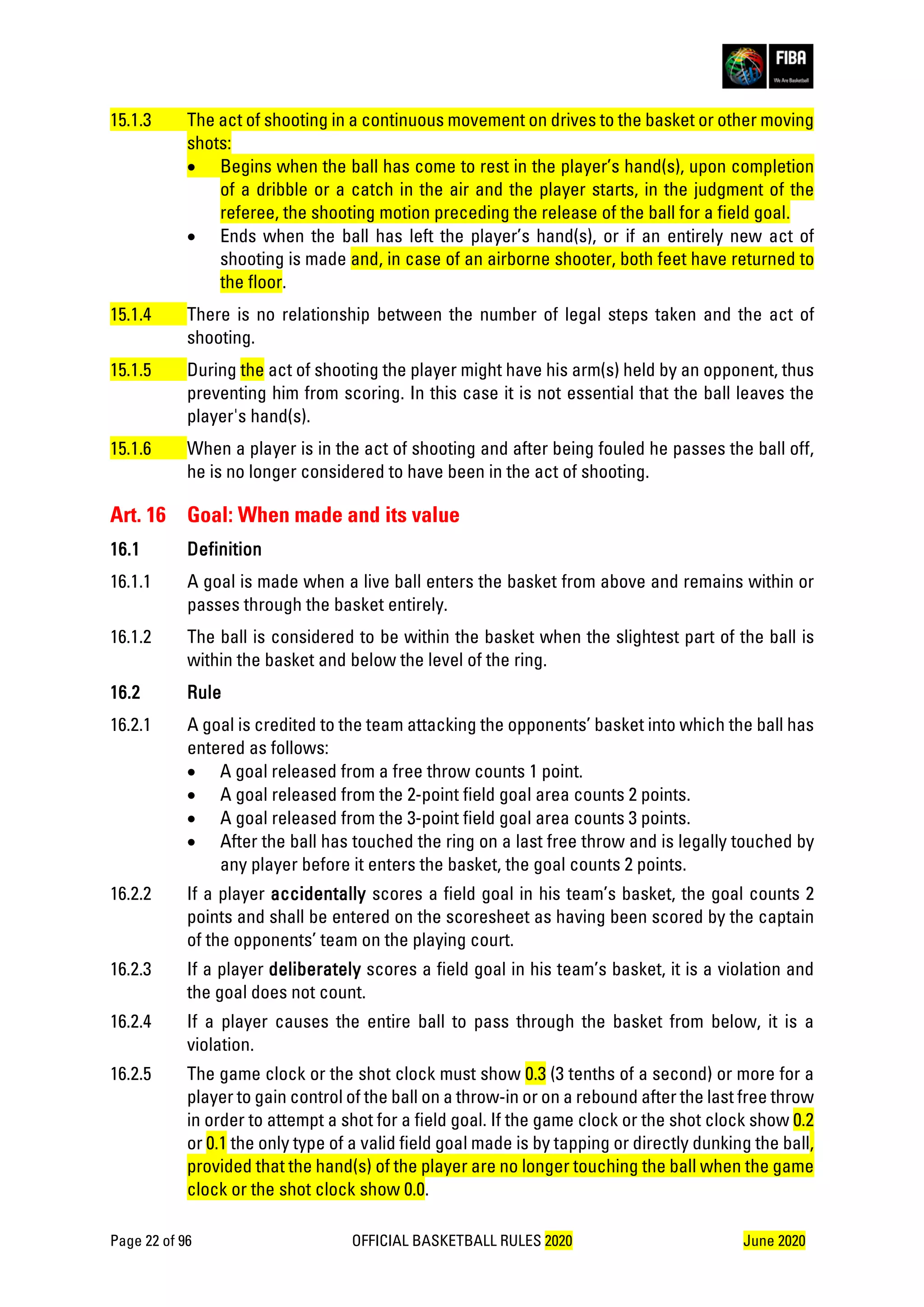 FIBA Official Basketball Rules 2020 (yellowtracking_v1.0) | PDF