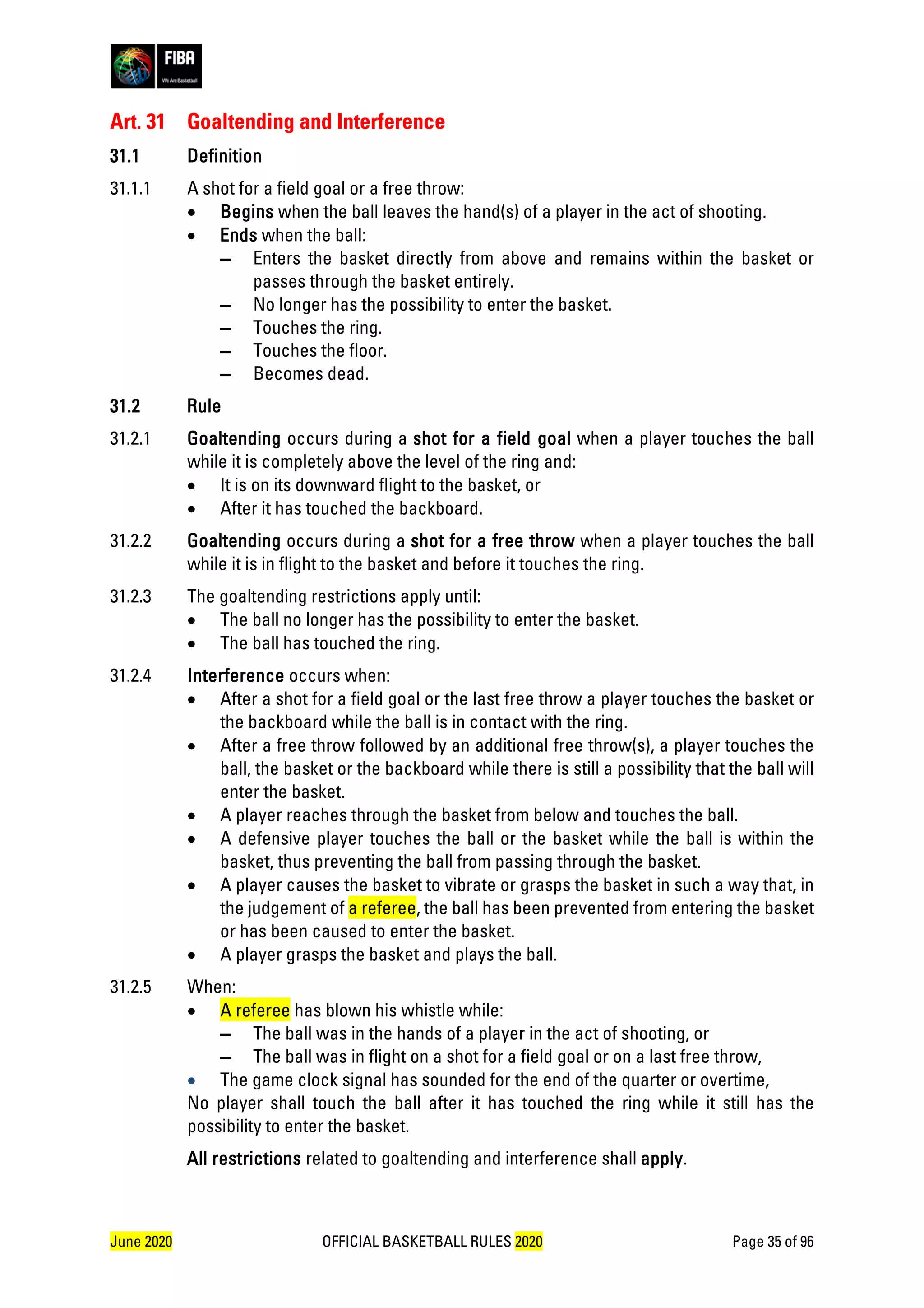 FIBA Official Basketball Rules 2020 (yellowtracking_v1.0) | PDF