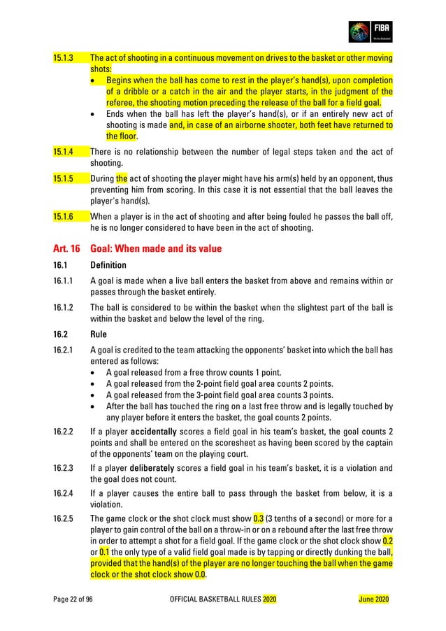 FIBA Official Basketball Rules 2020 (yellowtracking_v1.0) | PDF