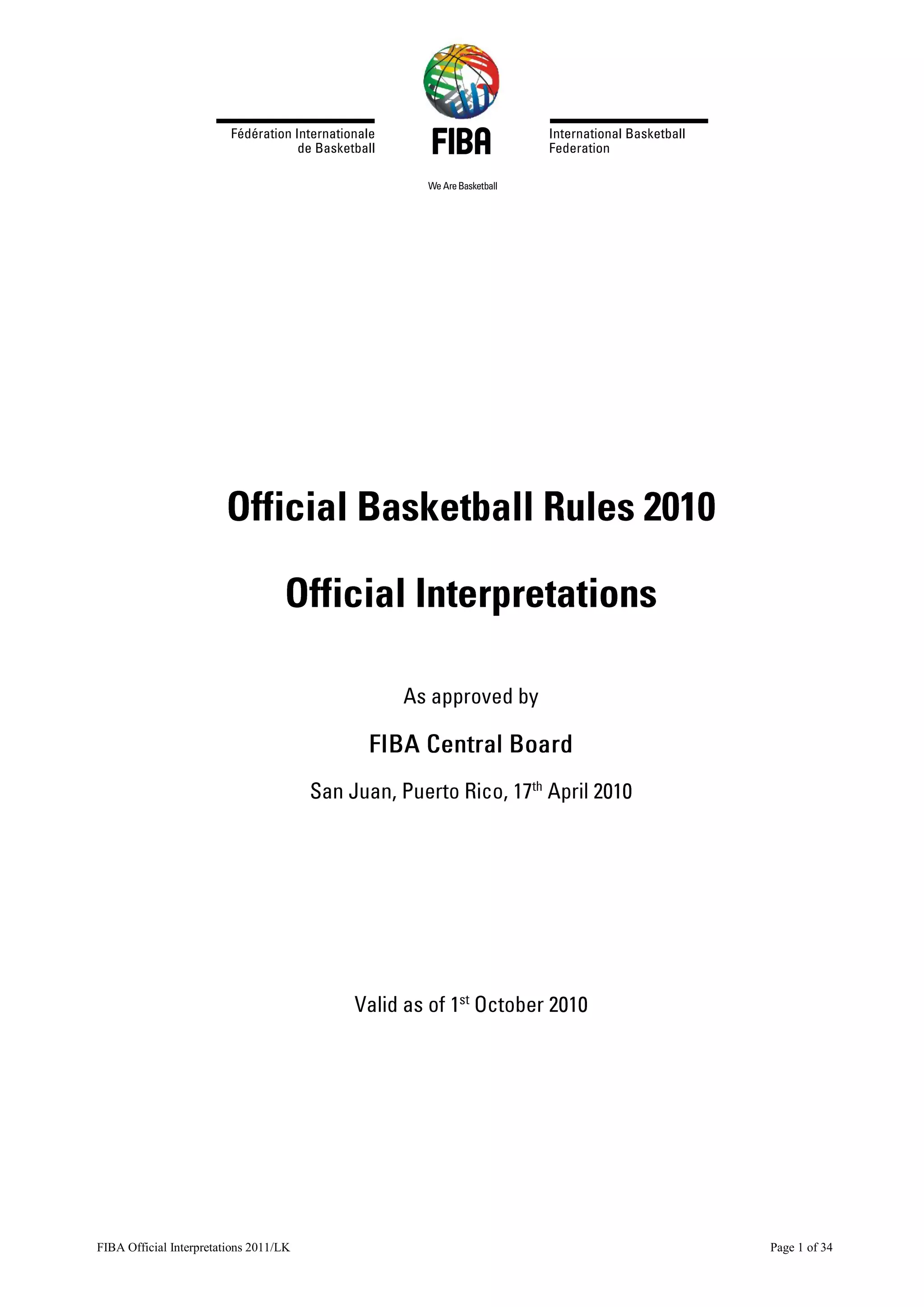 FIBA official Interpretations 2010 | PDF