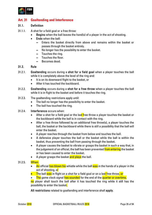 FIBA Rule Book 2018 | PDF | Ice Hockey | Sports