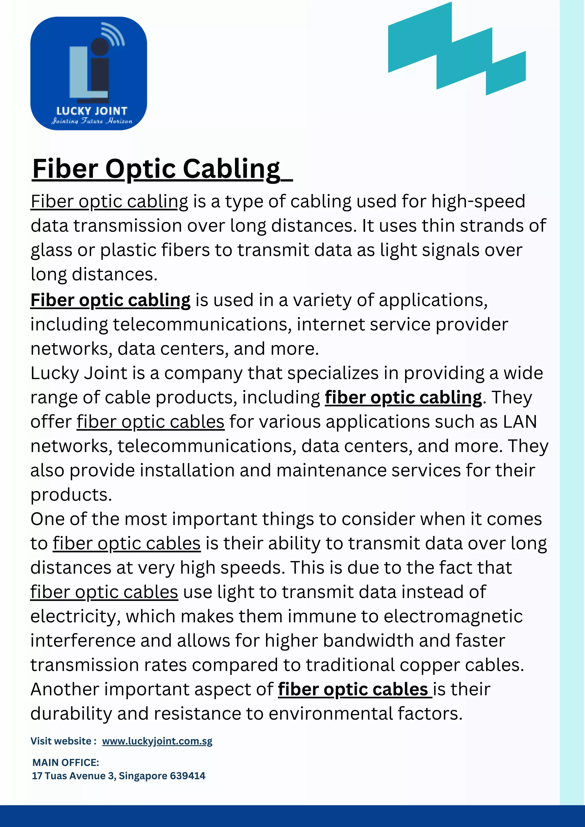 Fiber Optic Cabling | PDF