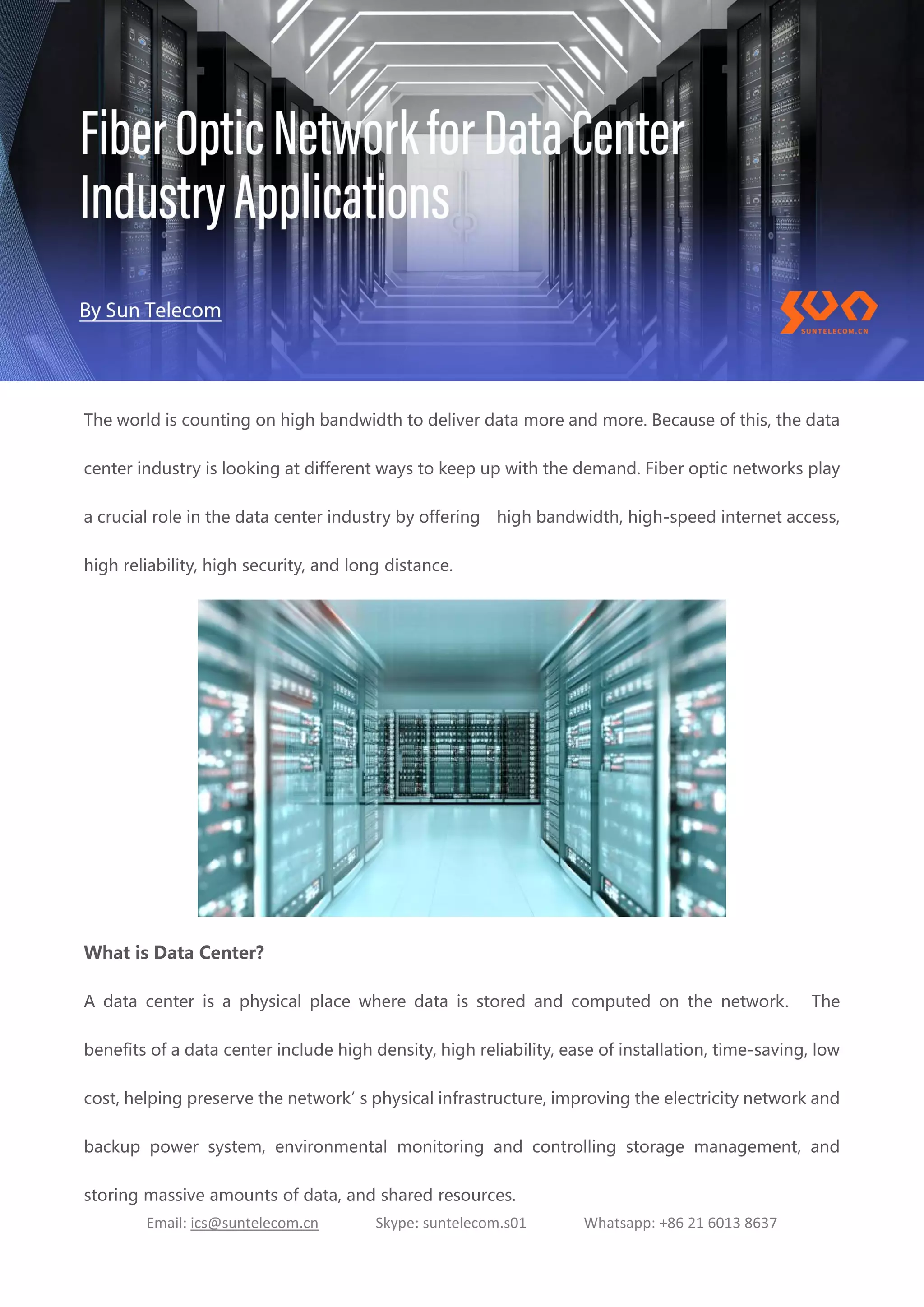 Fiber Optic Network for Data Center Industry Applications | PDF